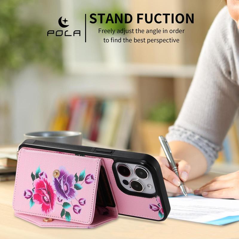 Flower Pattern Phone Case with Card Slot, Multi-functional Phone Case ...