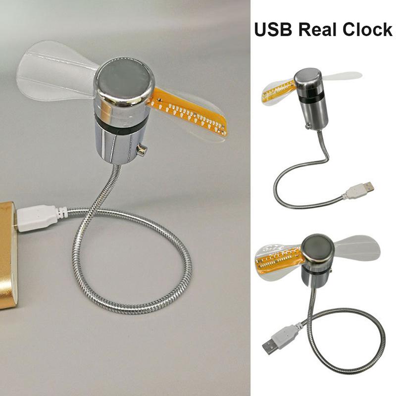 【New 2026】Portable Clock Fan RGB LED Night light 5V USB Hand Fan Real ...