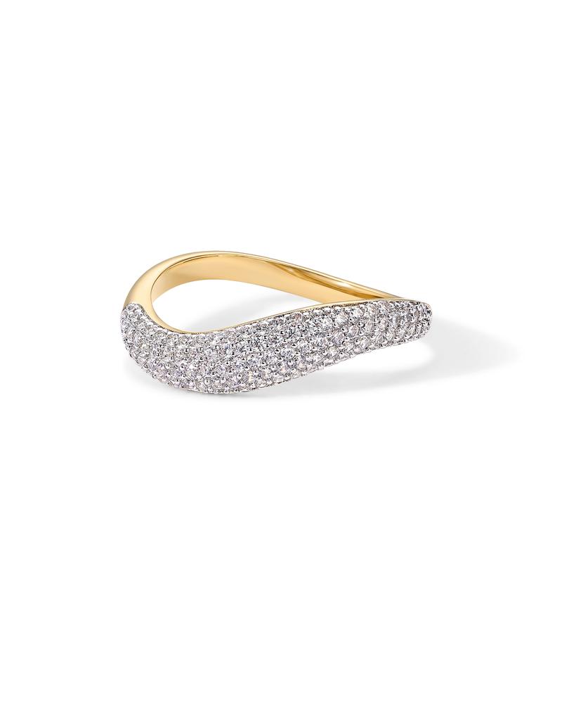 14K Gold Plated Wavy Cubic Zirconia Stackable Ring for Women - Twisted ...