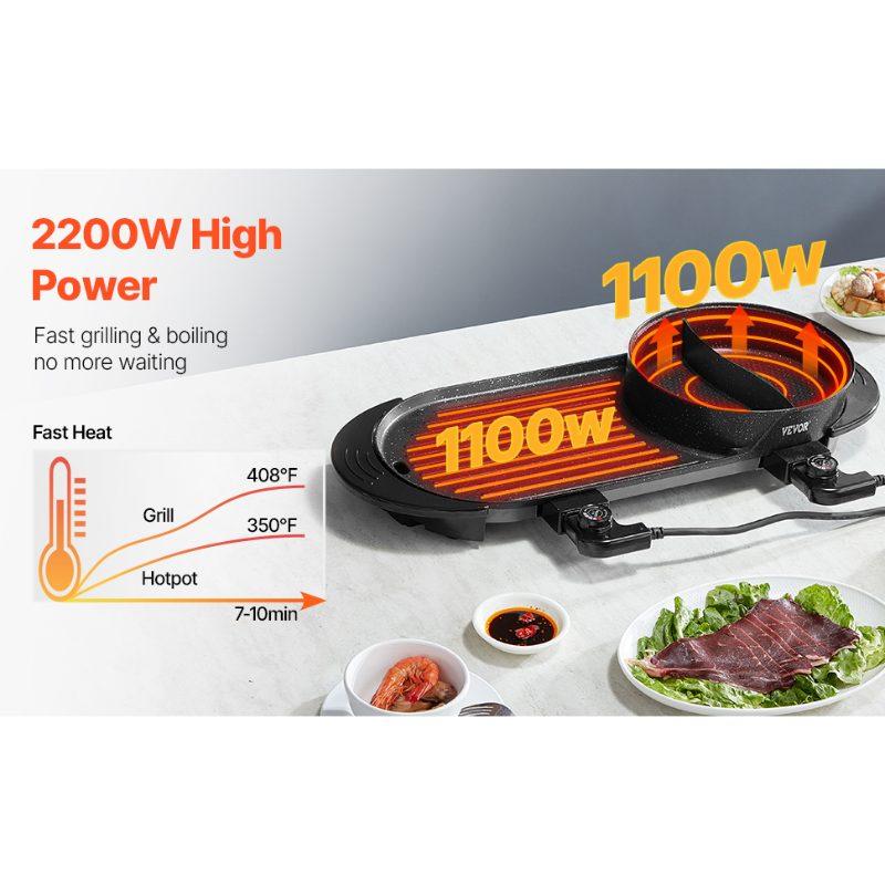 2-in-1 Electric Smokeless Grill and Hot Pot, 2200W Power Smokeless Cook ...