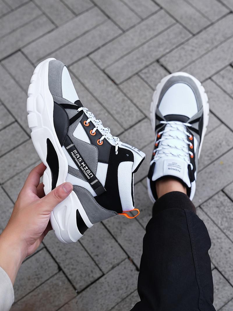 Men's Colorblock Letters Print Lace Up High Top Sneakers, Casual ...