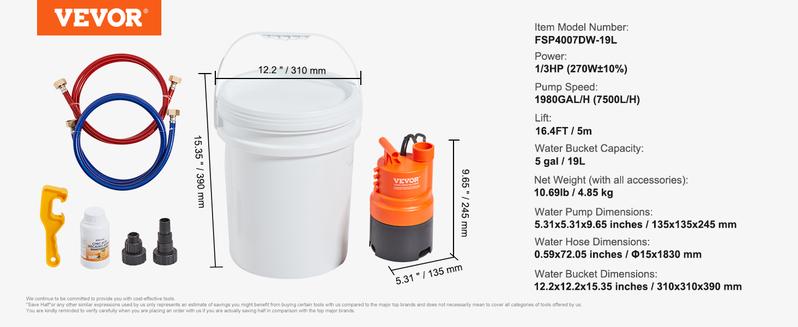 VEVOR Tankless Water Heater Flushing Kit, Includes Efficient Pump & 5 ...
