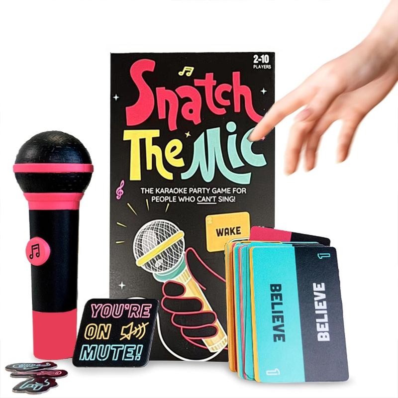 Snatch The Mic Karaoke Game, Party Table Game, 250 Lyrics Cards & 2 ...