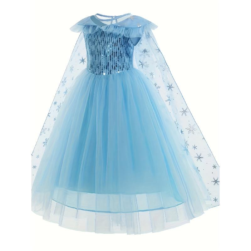 Frozen Elsa Princess Dress with Detachable Ice Blue Cape & Snowflake ...