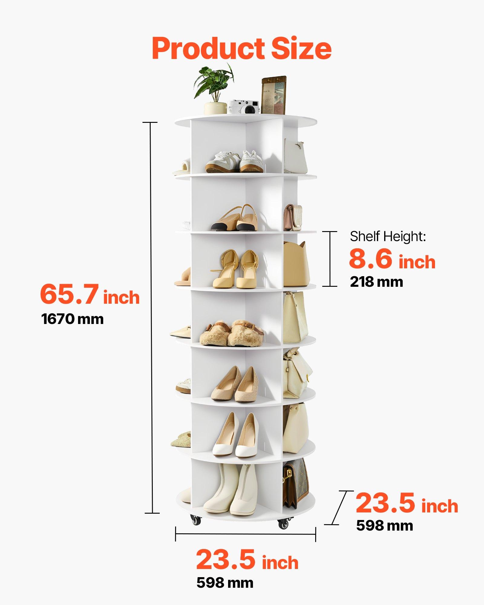 VEVOR 7 Tiers Rotating Shoe Rack Tower with Wheels, Movable 360 ...