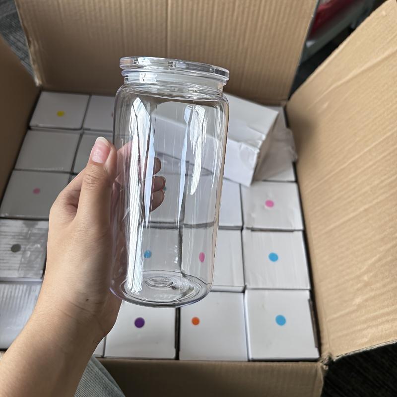 50pcs 16oz clear Plastic Acrylic Cans with Lids and Straws for UV DTF ...