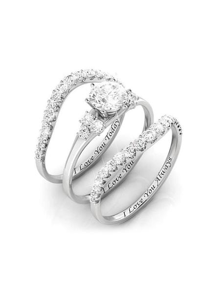 Zircon Fashion Three-Piece Ring Set, Engraved Ring, I Love You Letter ...