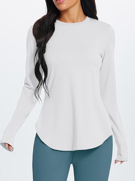 Autumn Winter Women's Long Sleeve Yoga Top, High Elastic Solid Color T ...