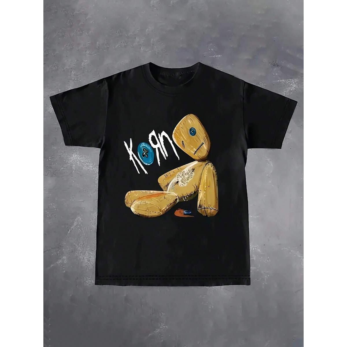 Men Korn Band Graphic T-Shirt Black Short Sleeve Casual Tee With Random ...