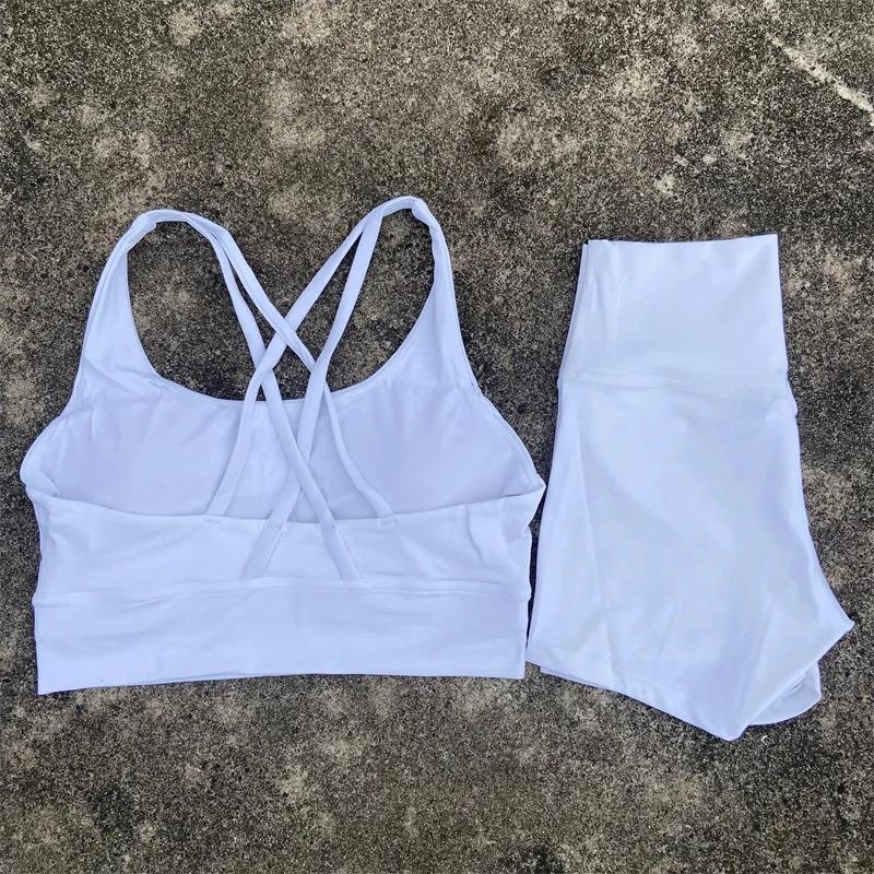 Yoga Clothes Set 2 Piece Gym Shorts Set Women Back Bra Waist Shorts ...