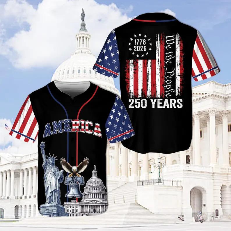 USA 250 Years Baseball Jersey, 1776–2026 Semiquincentennial Patriotic ...