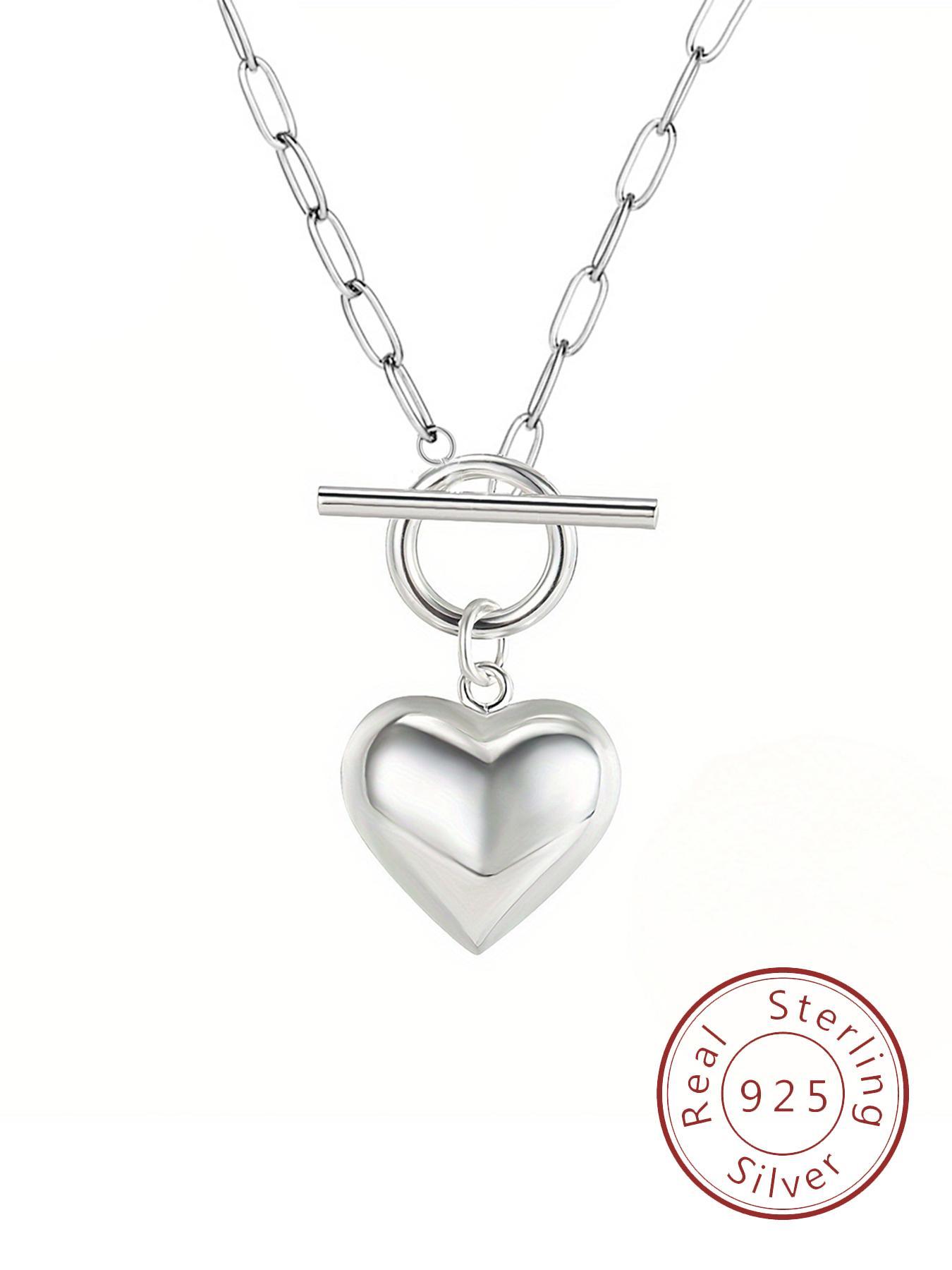 S925 Sterling Silver Simple Heart Design Pendant Necklace for Women ...