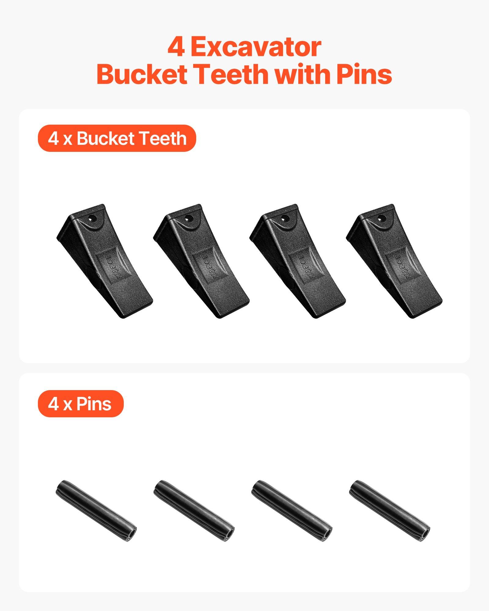 VEVOR Excavator Bucket Teeth with Pins, 4 Pack X156L Bucket Tooth Set ...